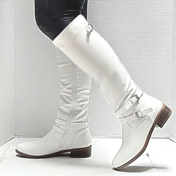 Shoes | New White Buckle Knee High Riding Boots | Poshmark